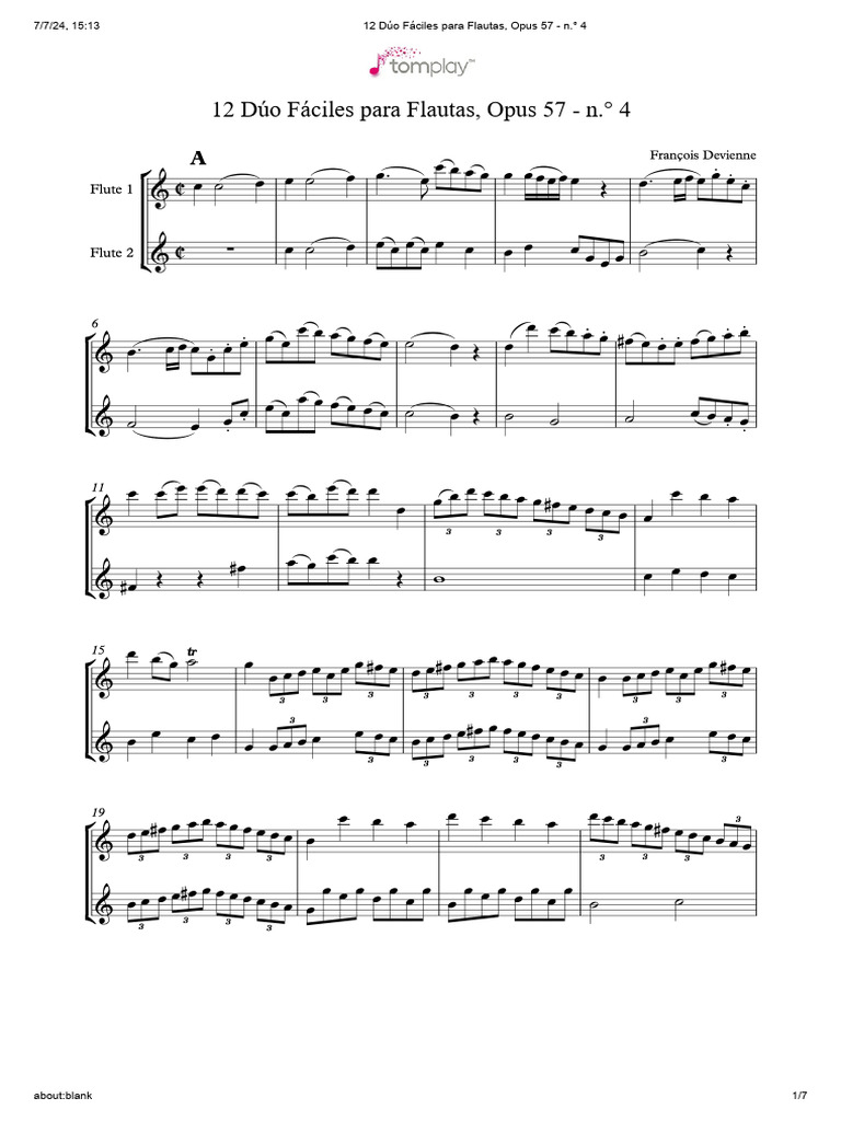 12 Dúo Fáciles para Flautas, Opus 57 - N.° 4 | PDF
