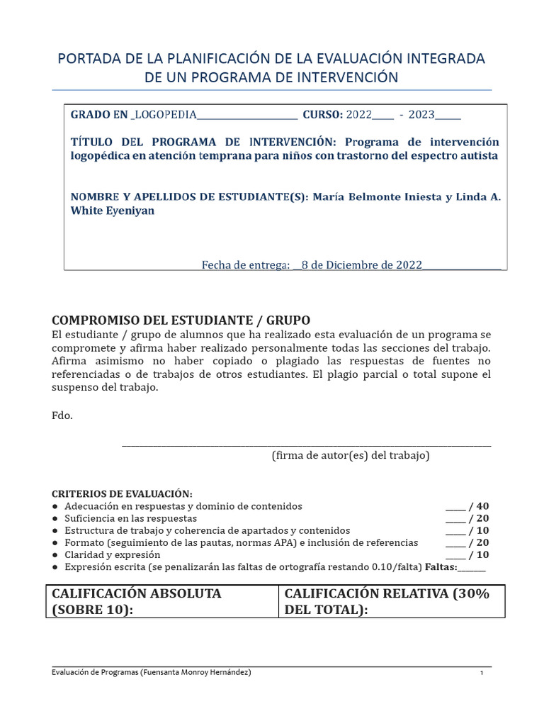 Trabajo Evaluación LOGO | PDF | Escala Likert | Autismo