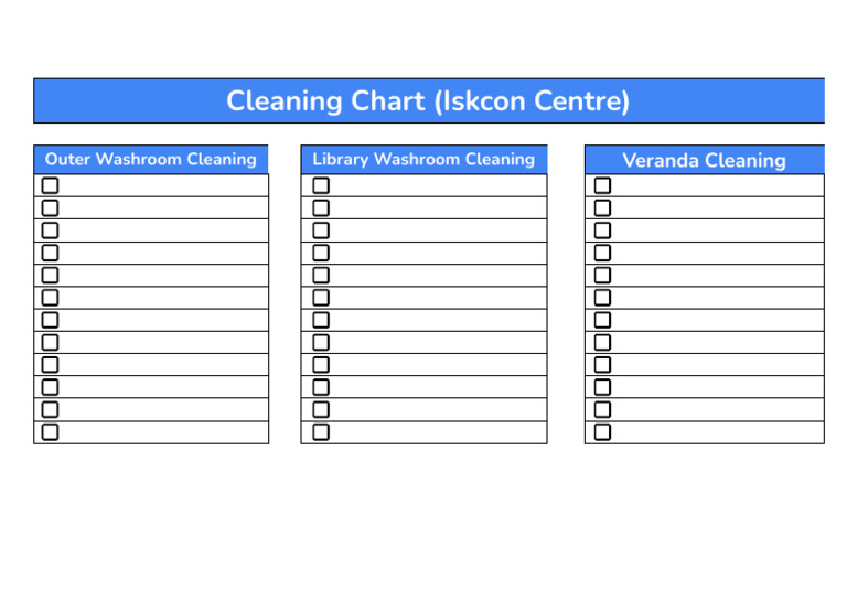 Iskcon Centre Cleaning Chart | PDF