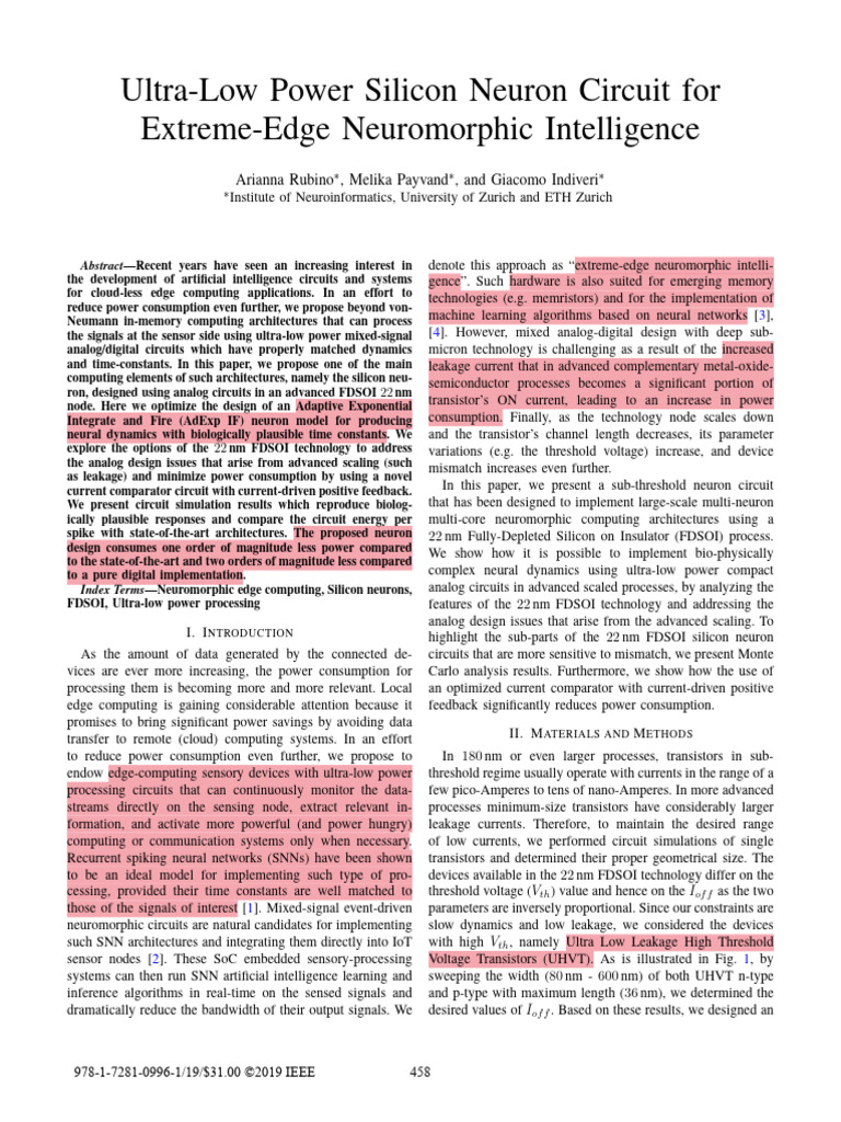 Ultra-Low Power Silicon Neuron Circuit For Extreme-Edge Neuromorphic Intelligence | PDF ...