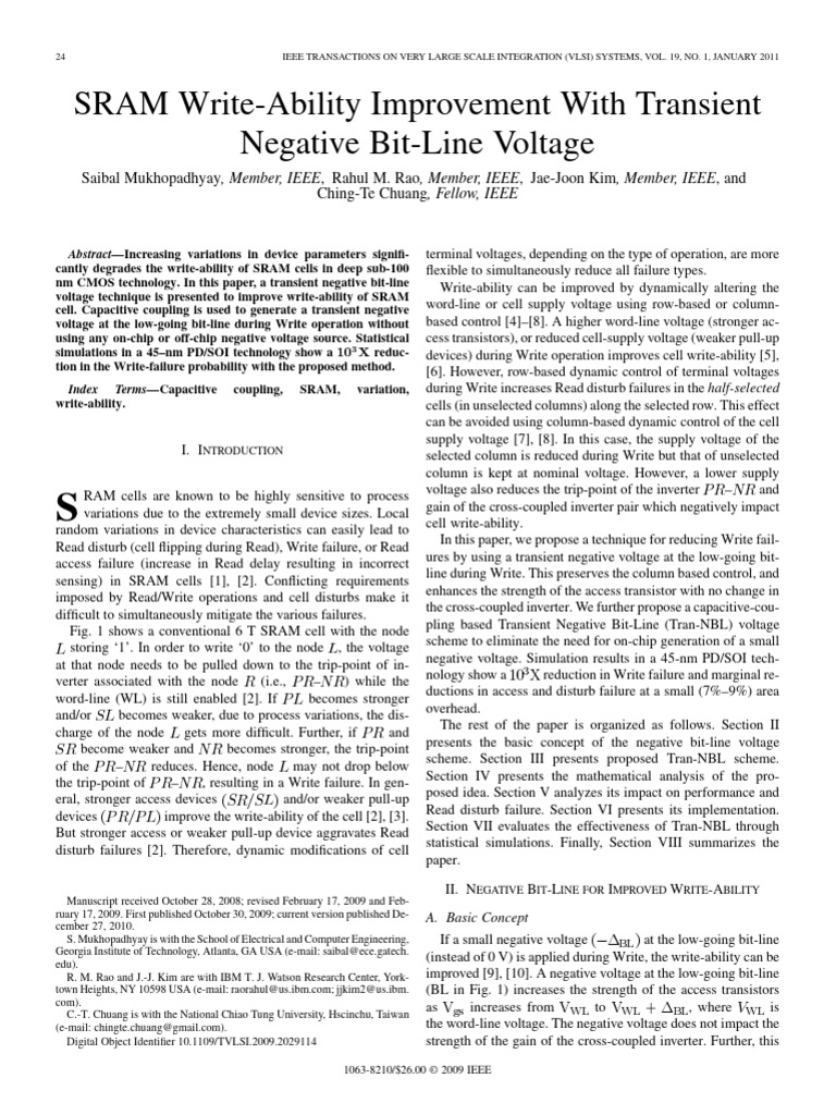 SRAM Write-Ability Improvement With Transient Negative Bit-Line Voltage ...