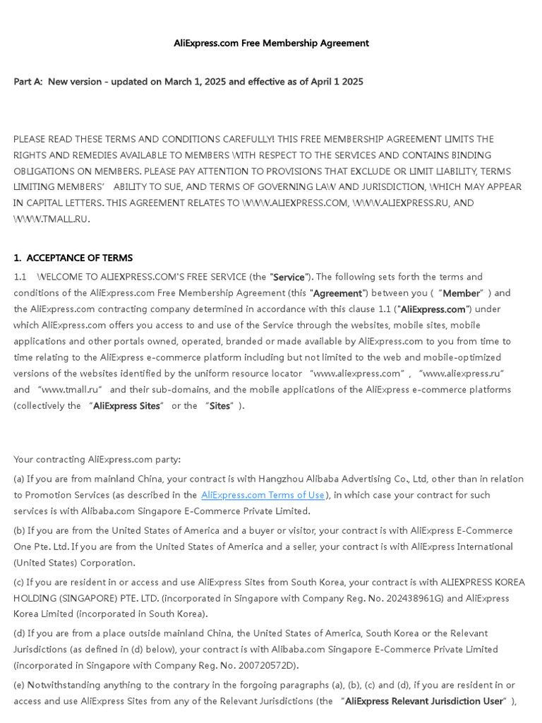 AliExpress.com+Free+Membership+Agreement | PDF | Arbitration | Legal ...