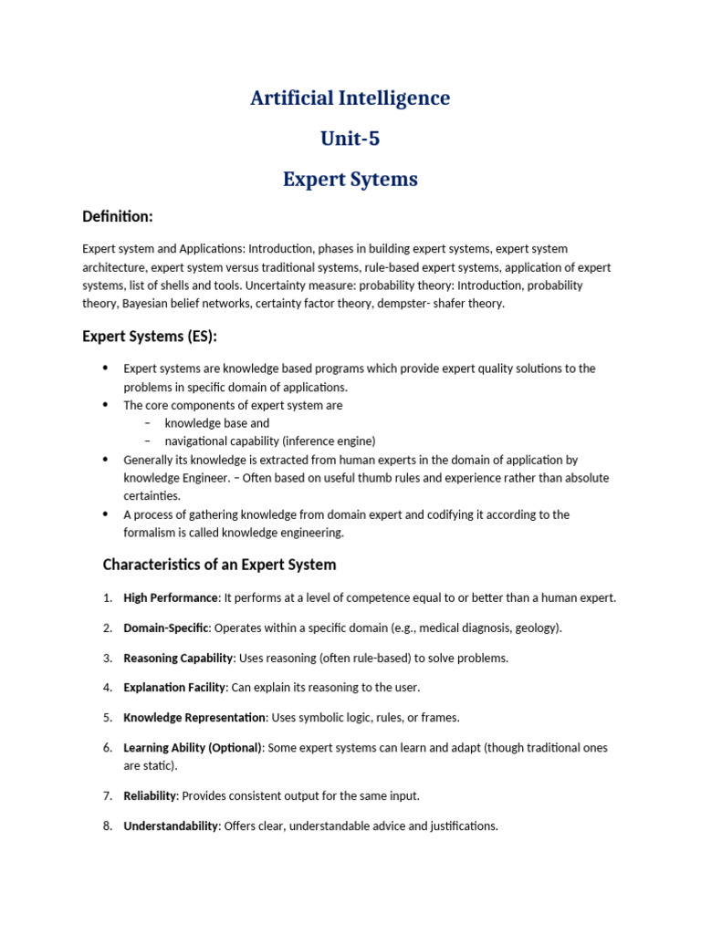 Artificial Intelligence-UNIT-5 | PDF | Medical Diagnosis | System