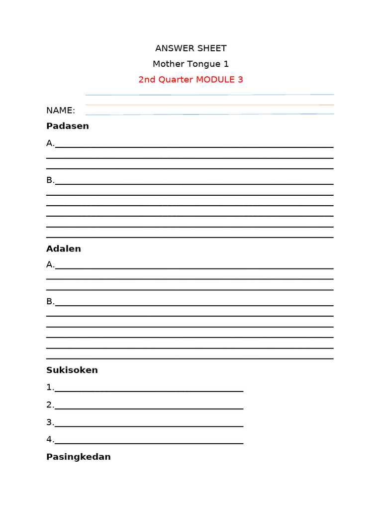 Answer Sheets for Grade 1 Modules | PDF