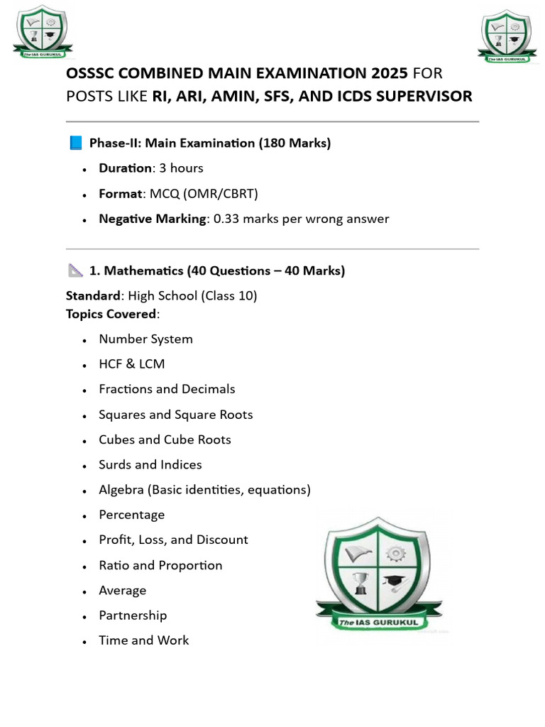 OSSSC RI/ARI/AMIN Exam Syllabus 2025 | PDF | English Language | Verb
