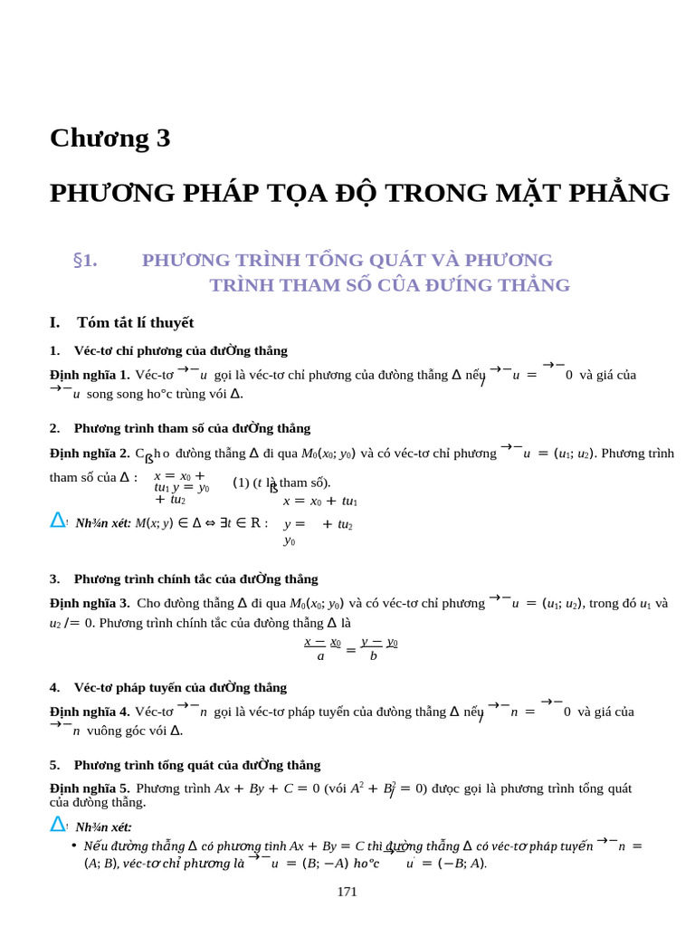 Ly Thuyet Cac Dang Toan Va Bai Tap Phuong Phap Toa Do Trong Mat Phang | PDF