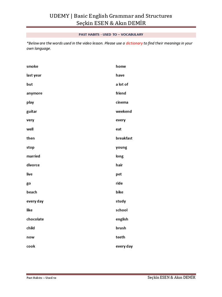 Past Habits: Used to Grammar Guide | PDF