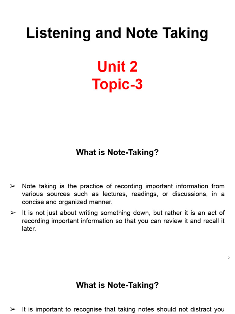 Topic 4 - Listening and Note Taking | PDF | Cognition | Neuroscience