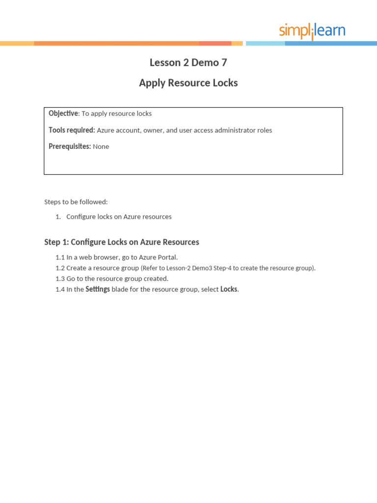 Applying Azure Resource Locks | PDF
