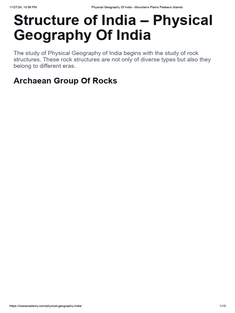 Physical Geography of India - Mountains Plains Plateaus Islands | PDF | Rock (Geology) | Natural ...