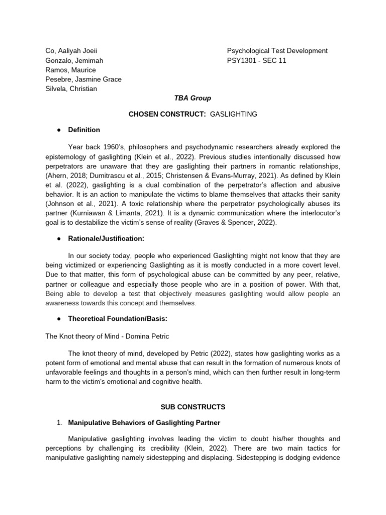 Final Constructs & Tentative Test Items | PDF | Psychological Abuse ...