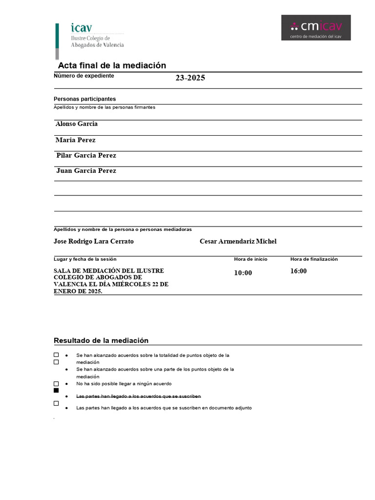 Acta Final de Mediación | PDF | Mediación