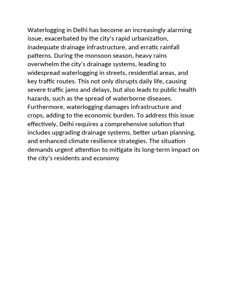 Waterlogging in Delhi Has Become An Increasingly Alarming Issue | PDF