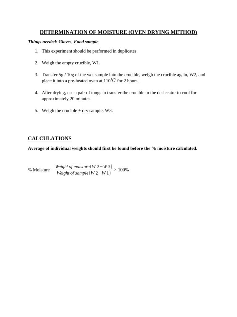 Determination of Moisture Content, Lab 2 | PDF