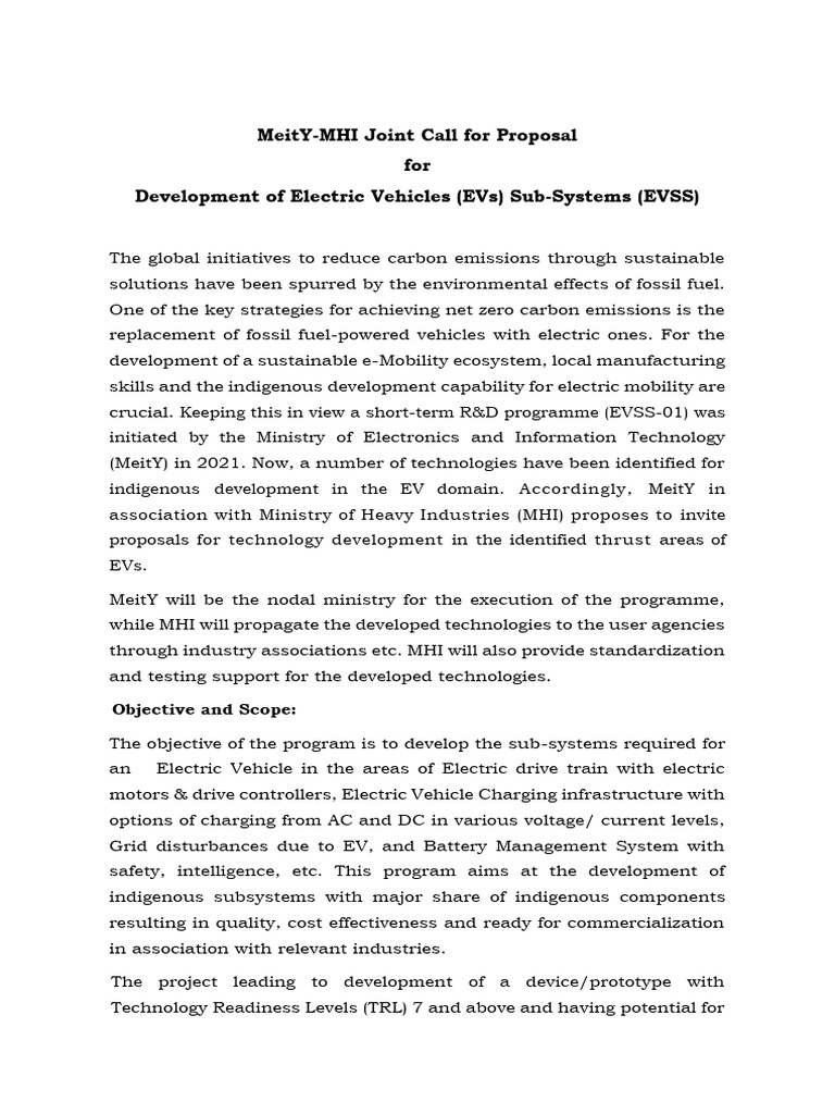 MeitY-MHI EV Sub-Systems Proposal Guide | PDF | Electric Vehicle ...