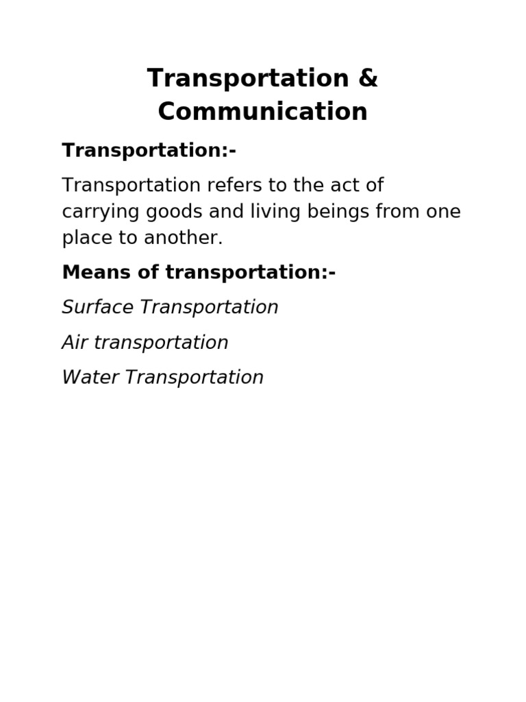 Overview of Transportation Methods | PDF
