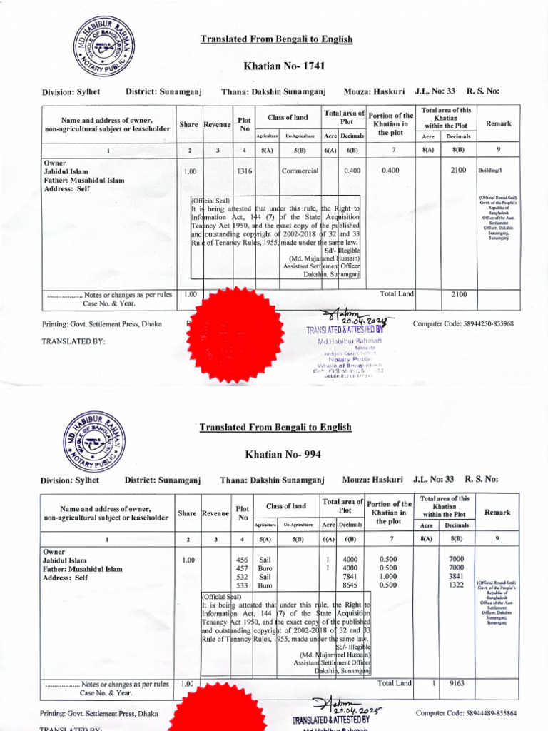 Khatian English | PDF