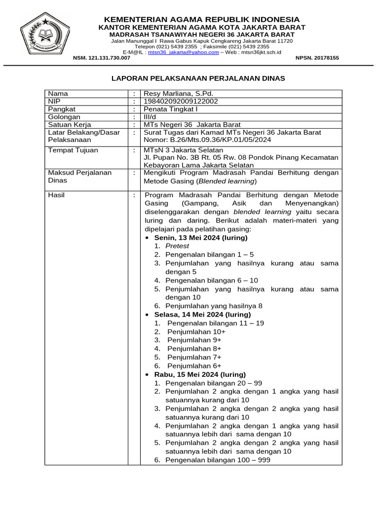 Laporan Perjadin Pelatihan Gasing | PDF