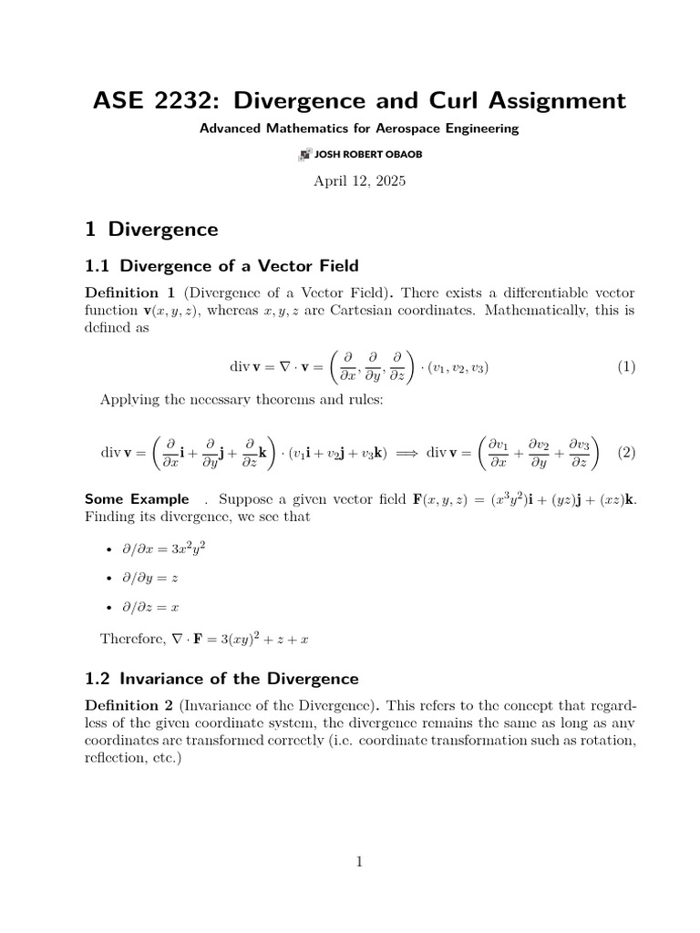 ASE 2232 Divergence and Curl Assignment | PDF | Divergence | Euclidean Vector