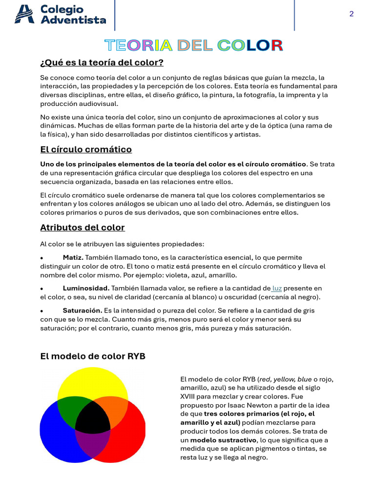 E2 - AA 01 - Teoría Del Color - 2do Secundaria | PDF | Color | Matiz