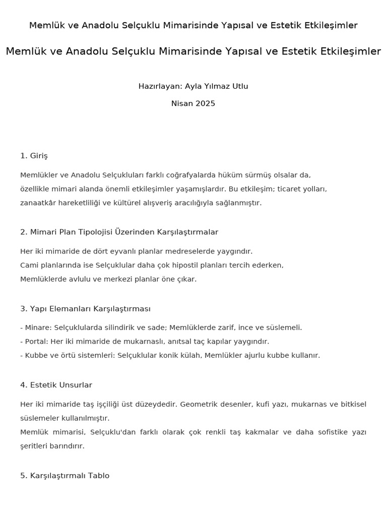 Memluk Selcuklu Mimari Karsilastirma AylaYilmazUtlu | PDF