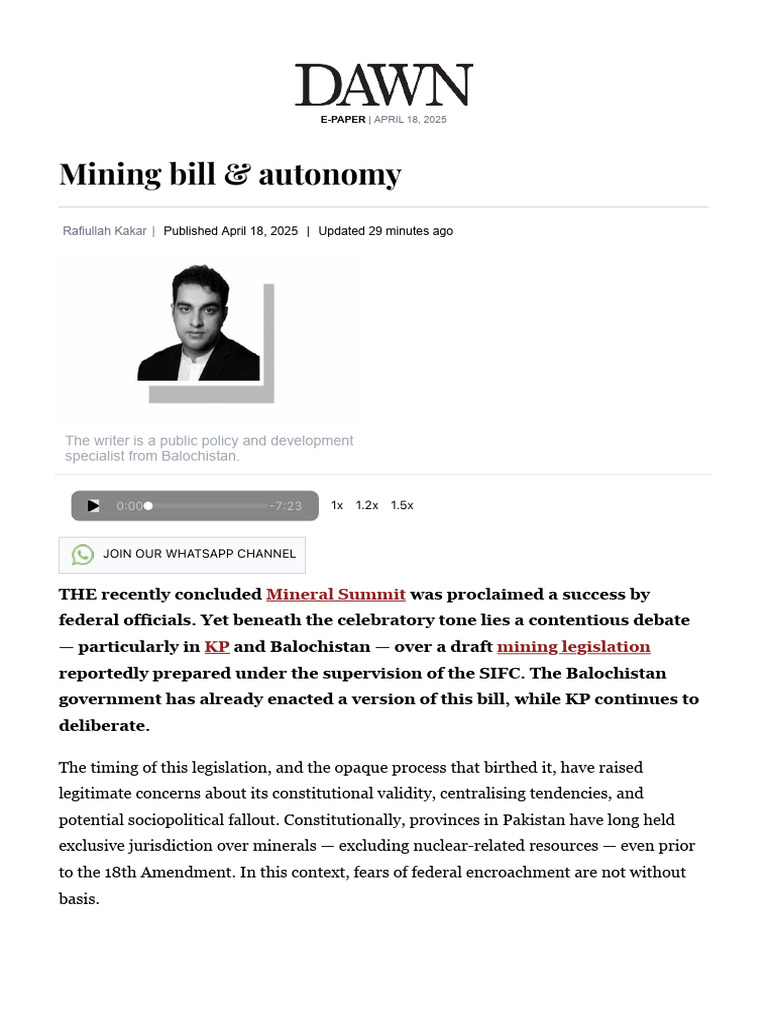 Mining Bill & Autonomy - Newspaper | PDF | Mining | Royalty Payment