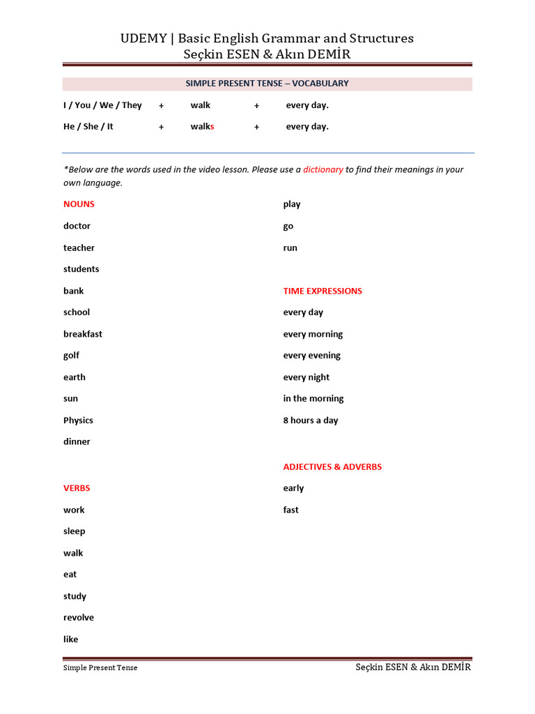 13 - 012-Simple-Present-Tense-Vocabulary | PDF
