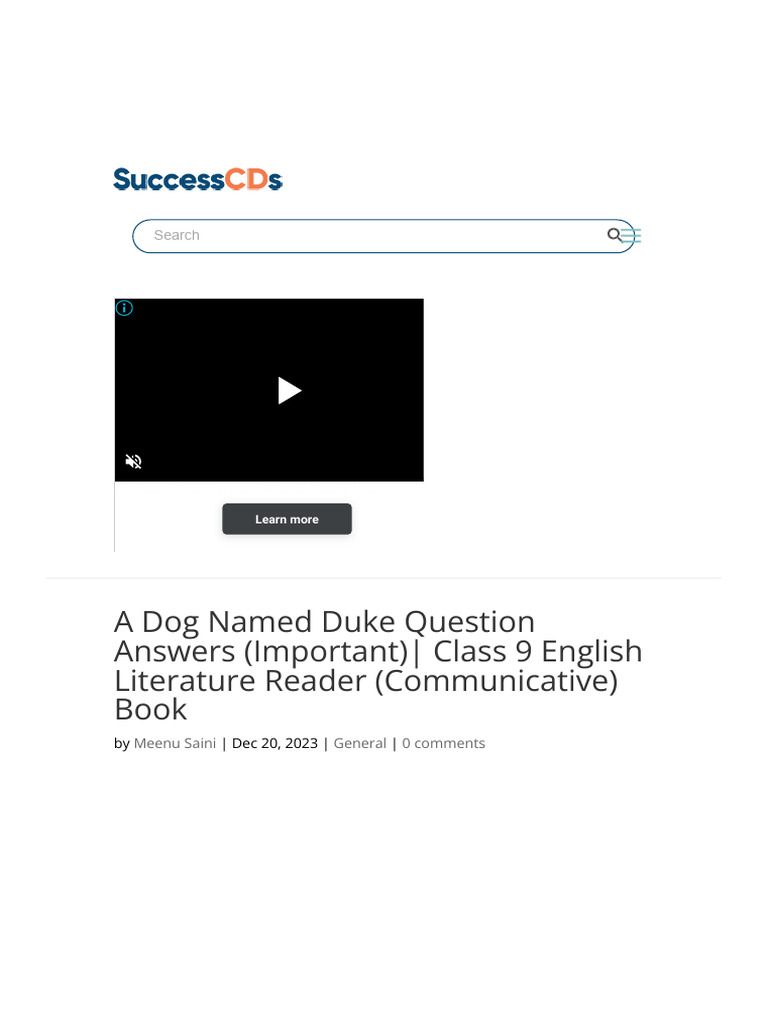 Class 9 A Dog Named Duke Q&A Guide | PDF | English Grammar | English ...