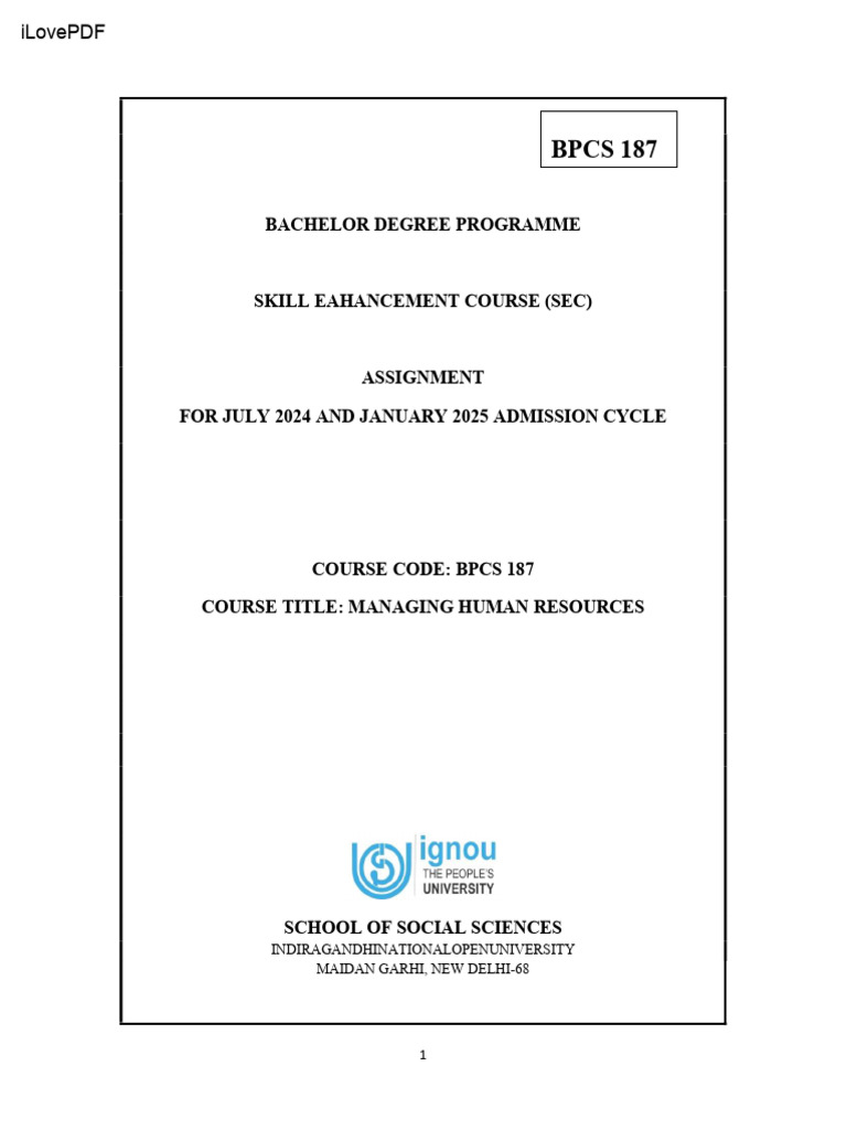 BPCS 187 Solved Ass em 24-25 | PDF | Human Resource Management ...