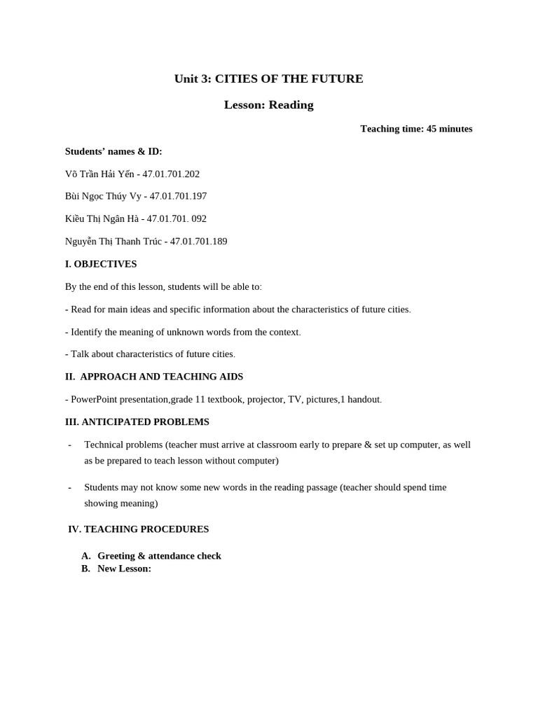 Reading Unit 3 Final N P Cô Pdf Teachers