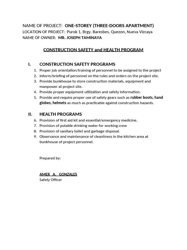 Construction Safety and Health Program | PDF
