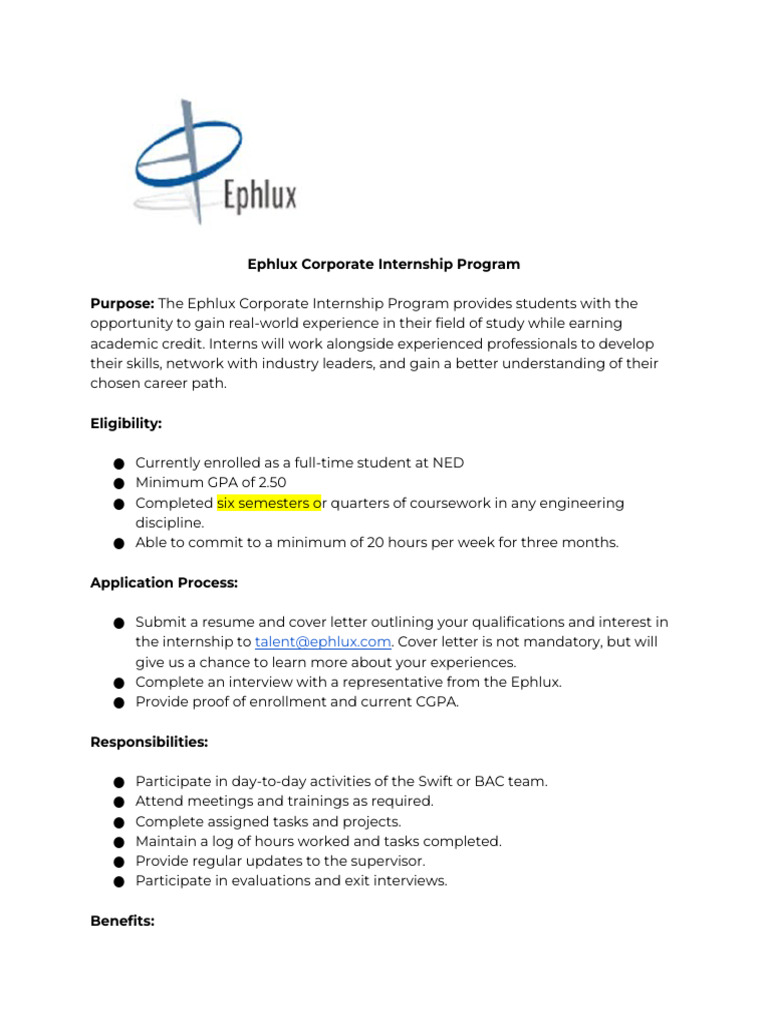 Ephlux Corporate Internship Program | PDF