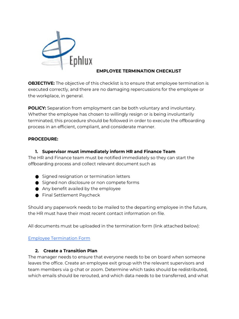 Employee Termination Checklist | PDF | Employment | Computing
