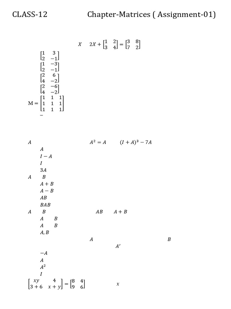 Matrices Assignment with Answer Key | PDF | Matrix (Mathematics) | Operator Theory