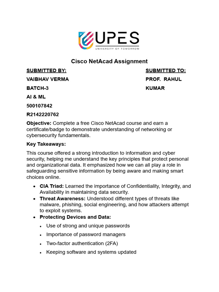 Cisco NetAcad Cybersecurity Course Insights | PDF