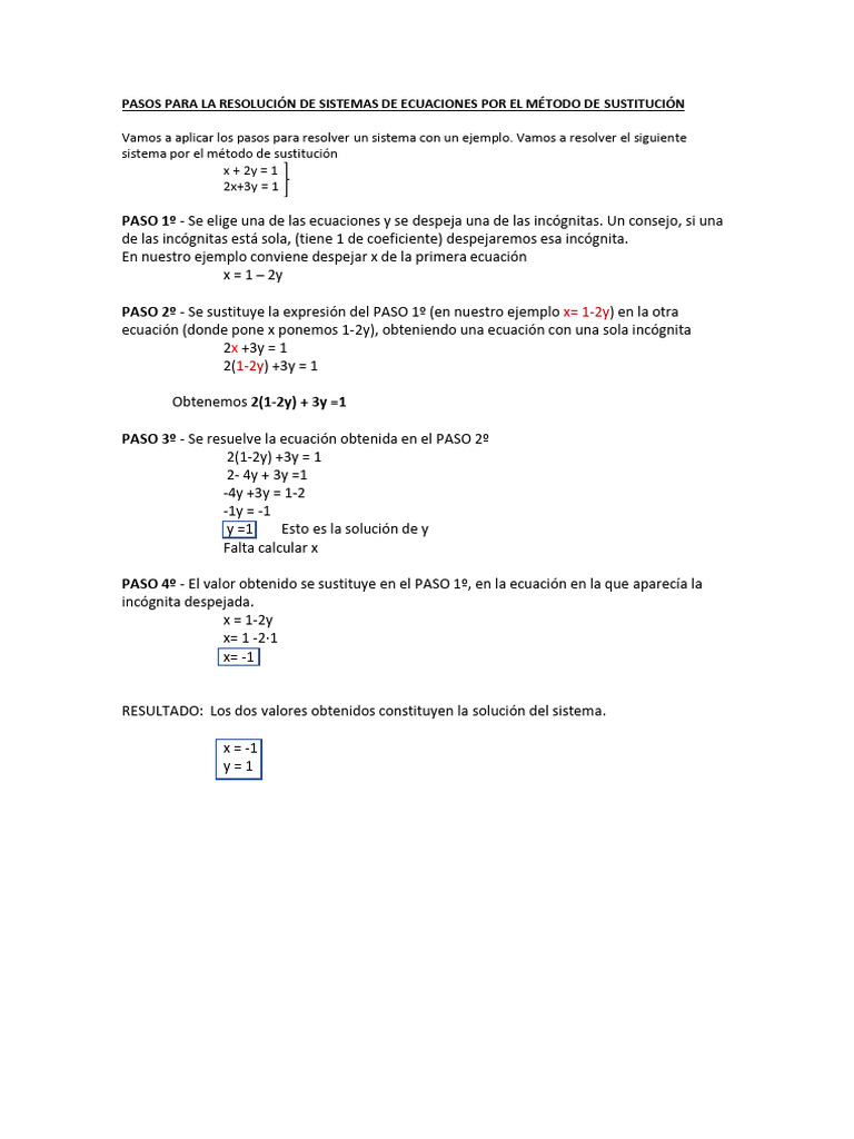Pasos Del Método de Sustitución | PDF