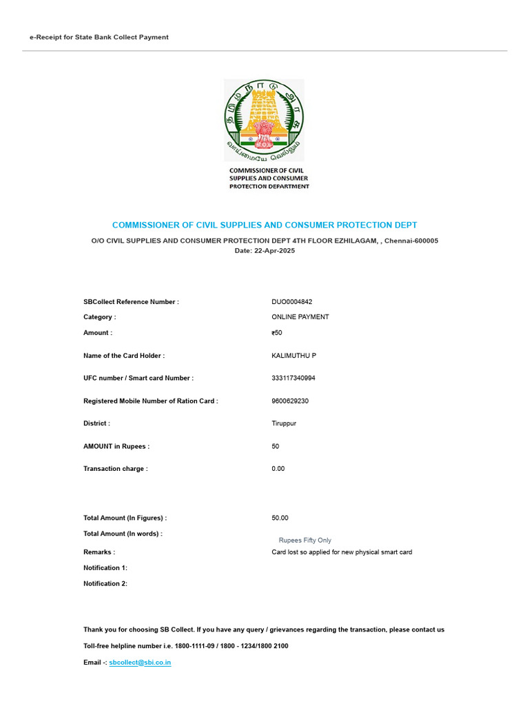 e-Receipt for SB Collect Payment | PDF