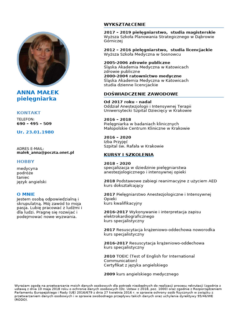 Ania-Małek - CV Z Pustą Stroną | PDF