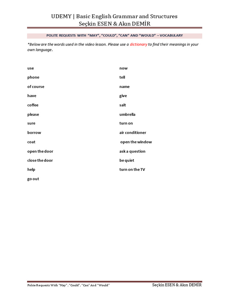 49 - 048-Polite-Requests-with-May-Would-Can-and-Could-Vocabulary | PDF