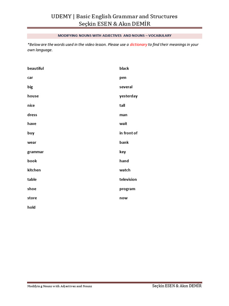 51 - 050-Modifying-Nouns-with-Adjectives-and-Nouns-Vocabulary | PDF