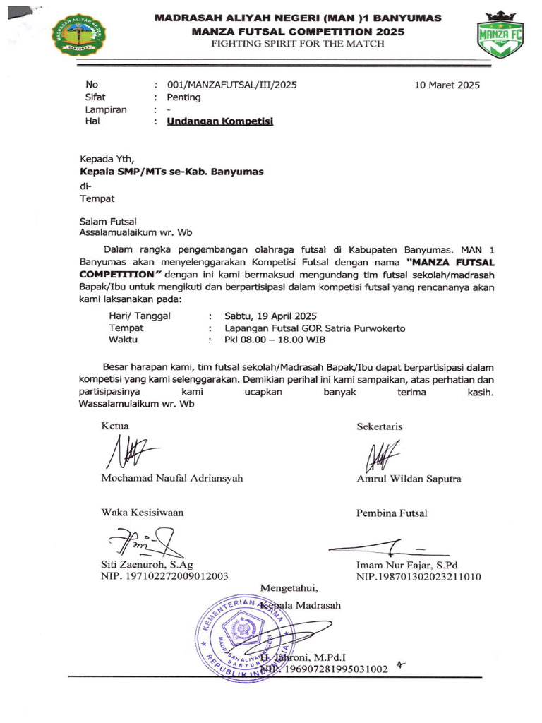 Surat Undangan Manza Futsal Competition20250321 | PDF