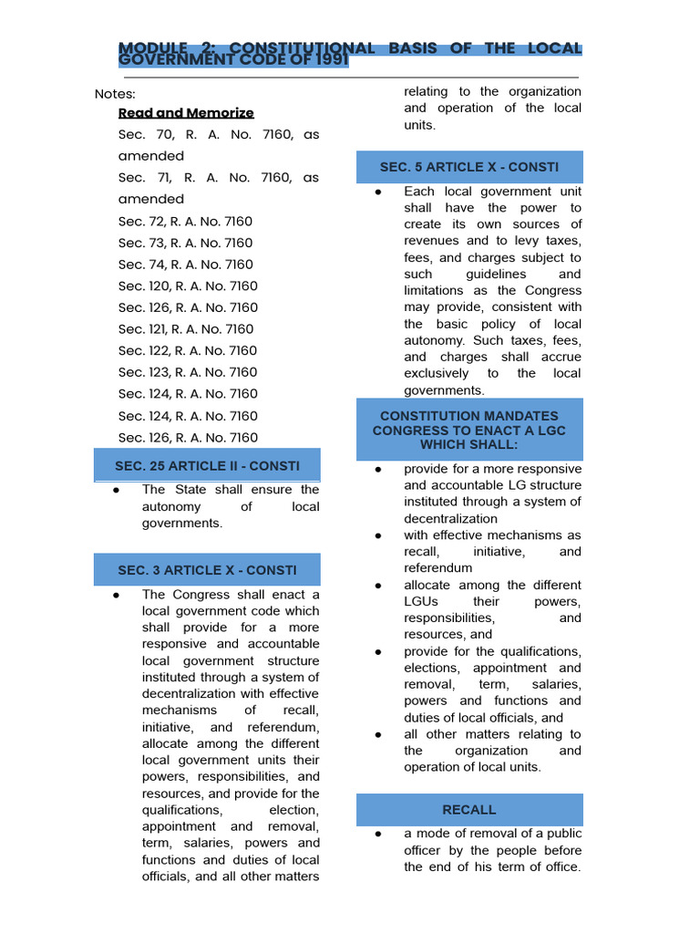 Local Government Code of 1991 Overview | PDF | Government | Justice