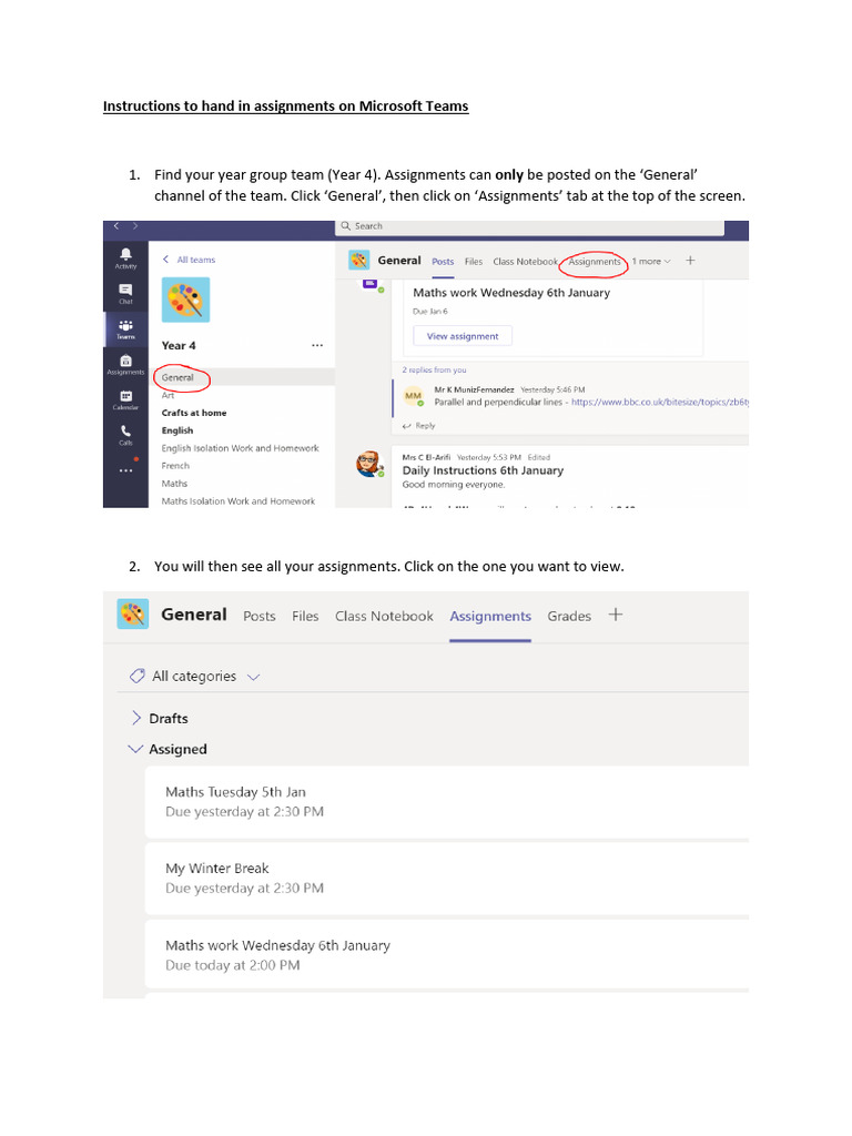 Instructions To Hand in Assignments On Microsoft Teams.246210491 | PDF