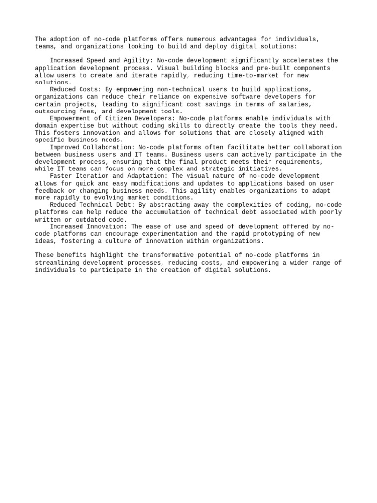 Key Benefits of Adopting No-Code Platforms | PDF