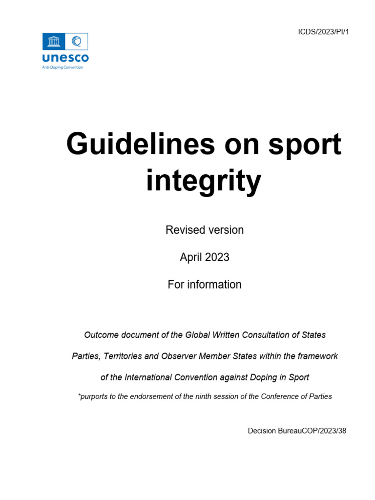 Sport Integrity Guidelines 2023 | PDF | Governance | Sports