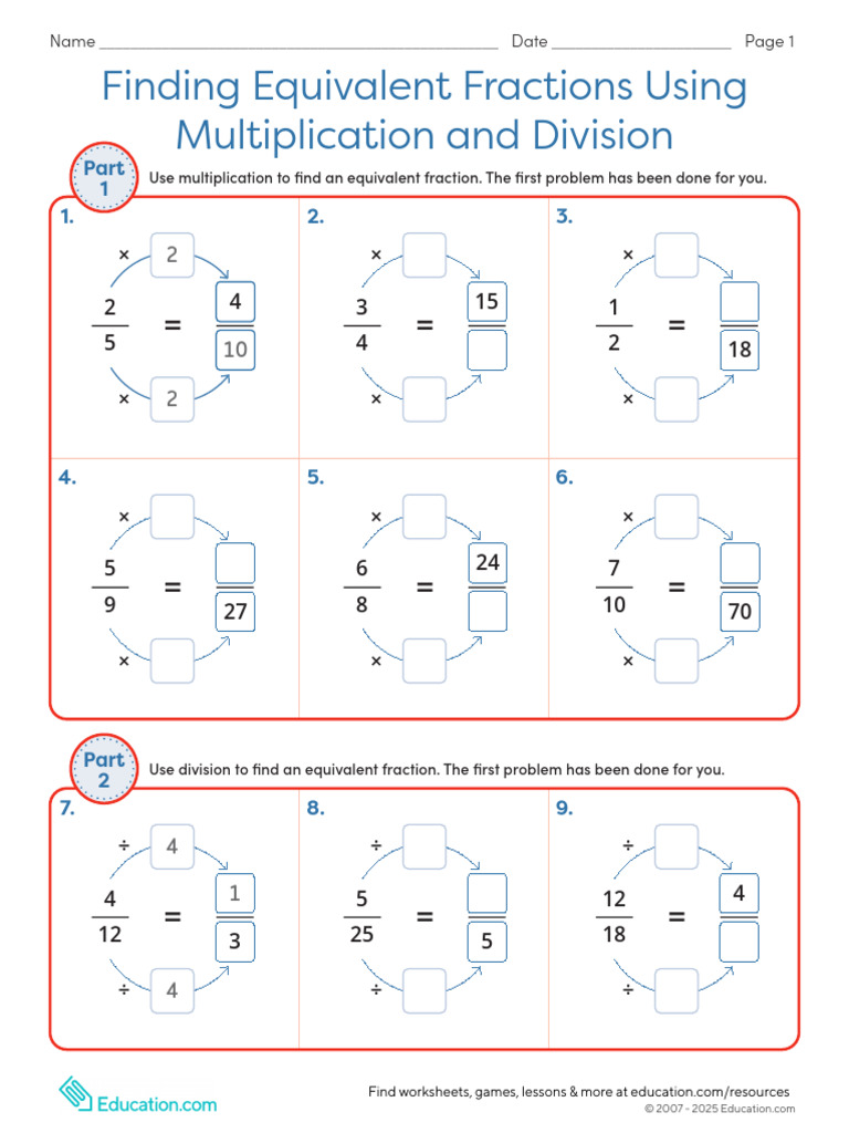 Finding Equivalent Fractions Using Multiplication and Division | PDF ...