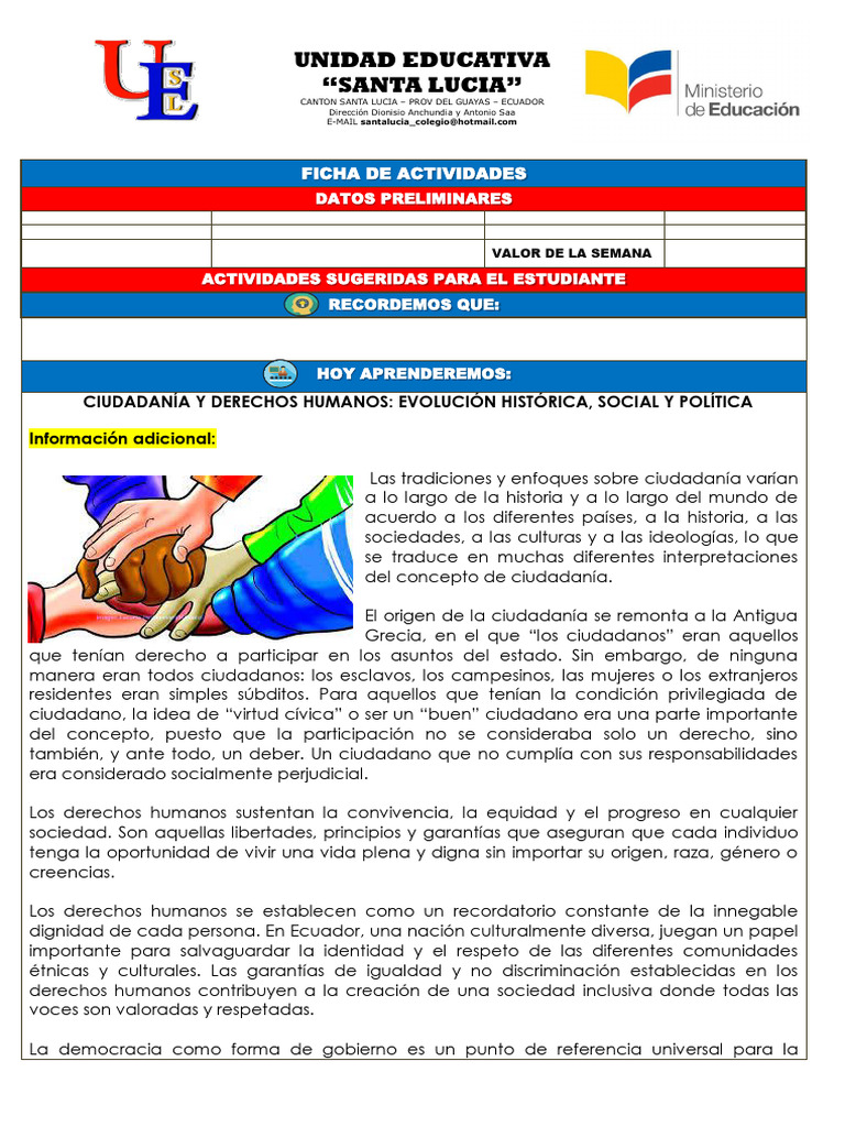 24 ABRIL-FICHA DE ACTIVIDAD CIUDADANIA 2DO BGU | PDF | Derechos humanos | Democracia