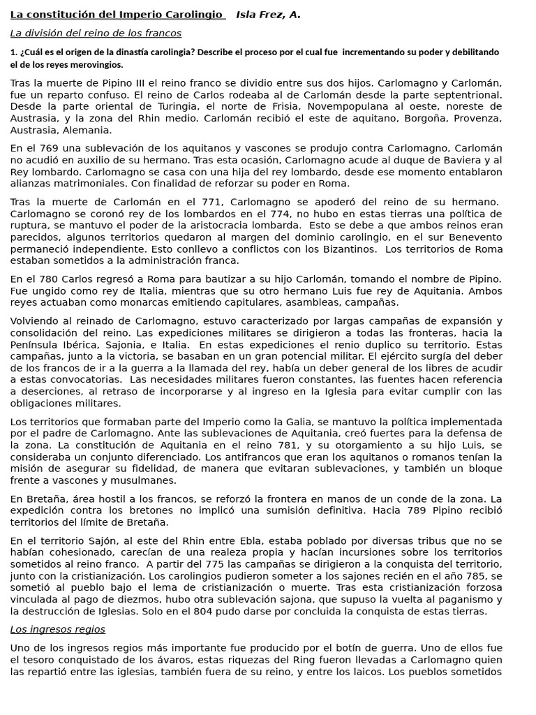 La Constitución Del Imperio Carolingio Isla Fenz TP 3 | PDF ...