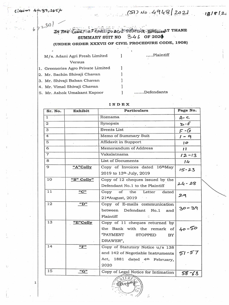 Adani Agri Fresh Limited Vs Greeneries Agro PVT and Ors. | PDF