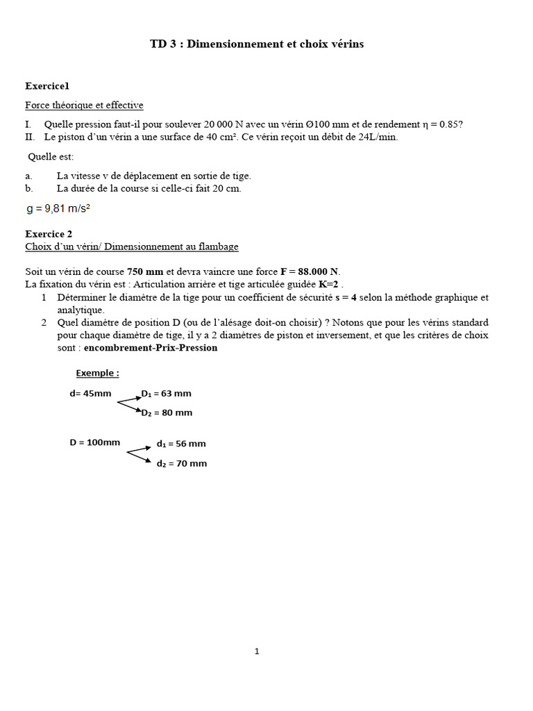 Dimensionnement Vérins Hydraulique | PDF | Hydraulique | Ingénierie ...